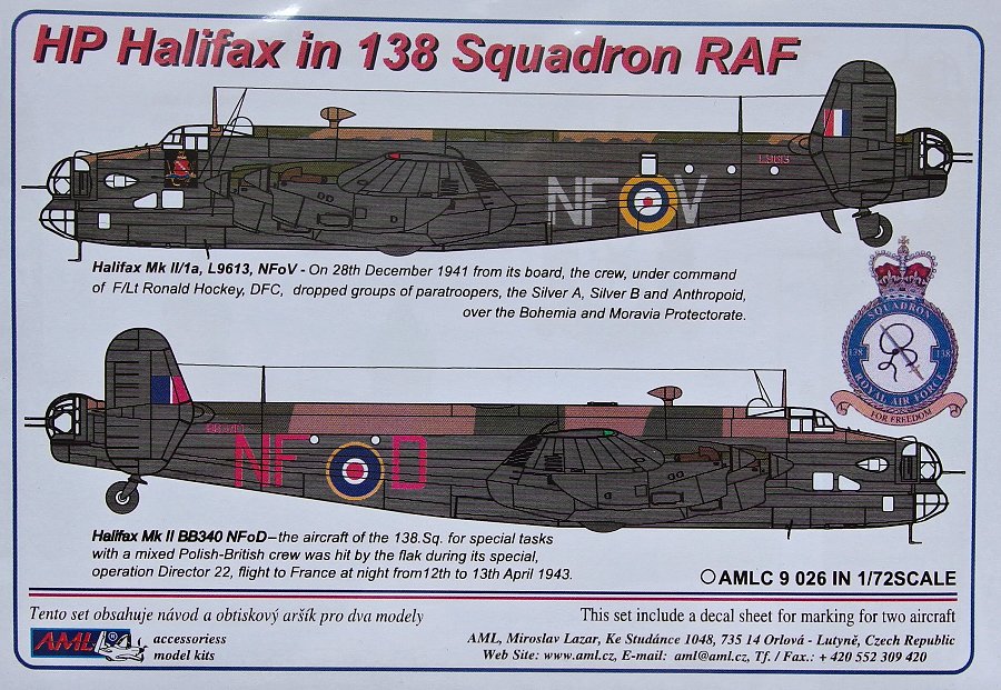 MODELIMEX Online Shop | 1/72 Decals HP Halifax in 138 Squadron RAF ...