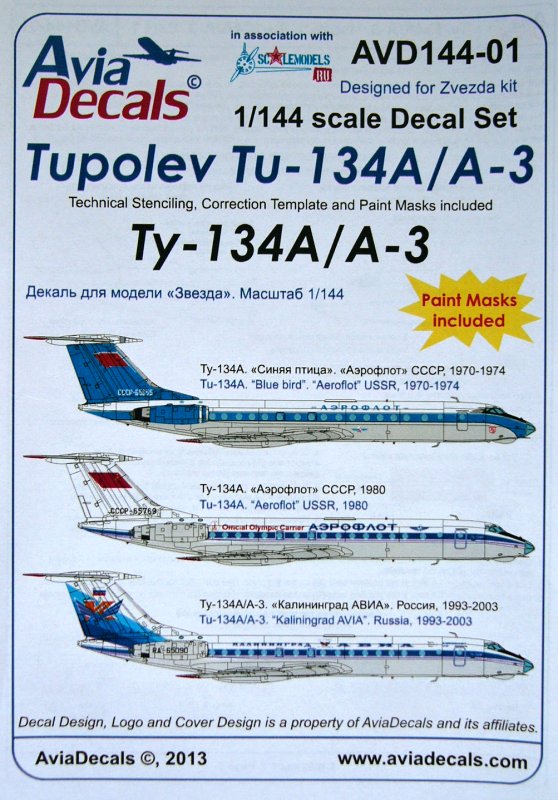 MODELIMEX Online Shop | 1/144 Decals Tu-134A/A-3 & paint mask (ZVE ...