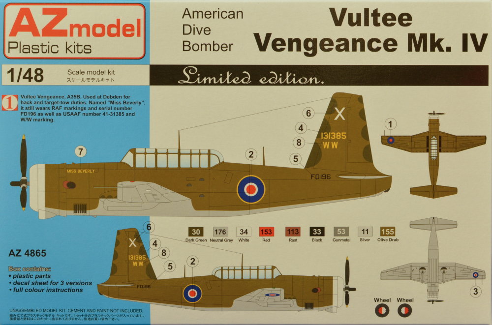 MODELIMEX Online Shop | 1/48 Vultee Vengeance Mk.IV (3x camo versions ...
