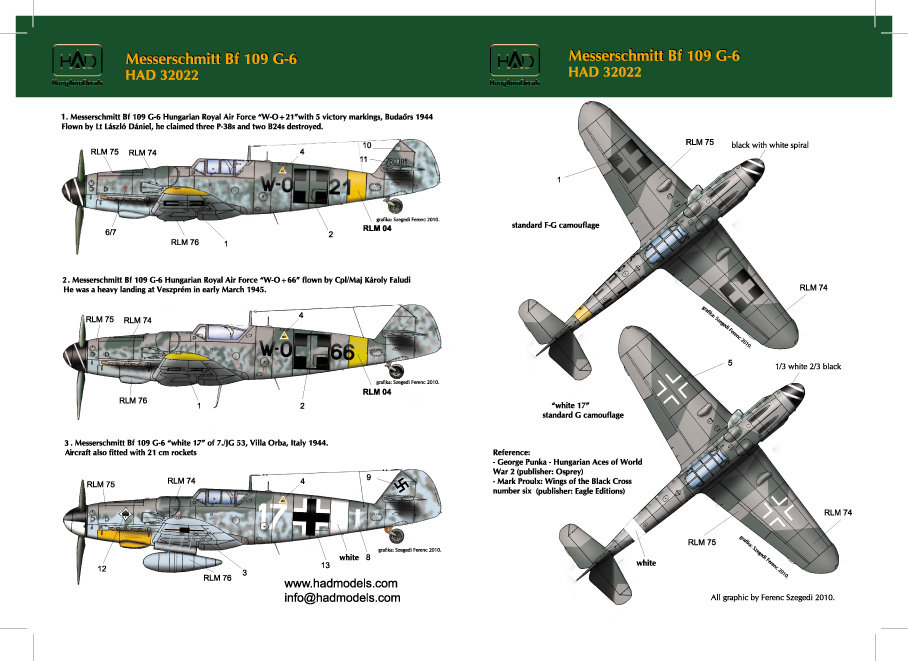 MODELIMEX Online Shop | 1/32 Decal Bf 109 G-6 (3x Hungarian,1x ...