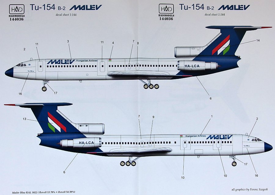 MODELIMEX Online Shop | 1/144 Decal Tu-154 B-2 MALÉV | your favourite ...