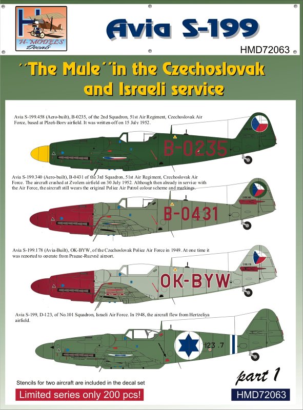 MODELIMEX Online Shop | 1/72 Decals Avia S-199 Czechoslovak & Israel ...