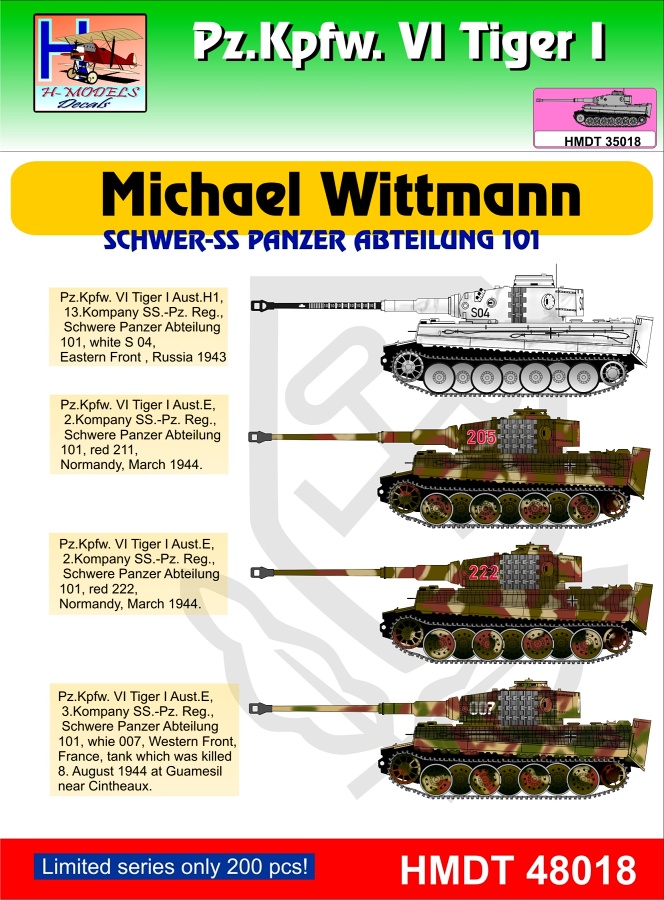 MODELIMEX Online Shop | 1/48 Decals Pz.Kpfw.VI Tiger I Michael Wittmann ...