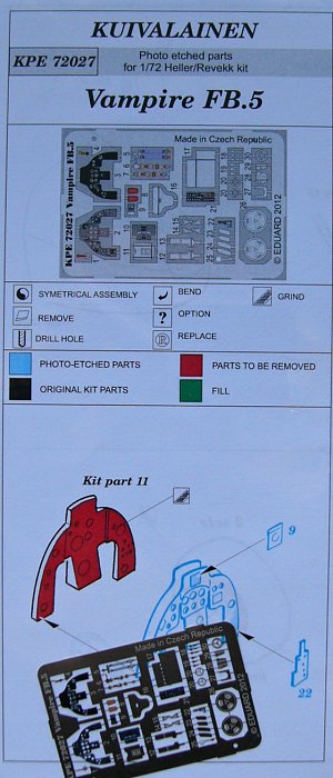 MODELIMEX Online Shop | 1/72 D.H. Vampire FB.5 - colour PE set (HELL ...
