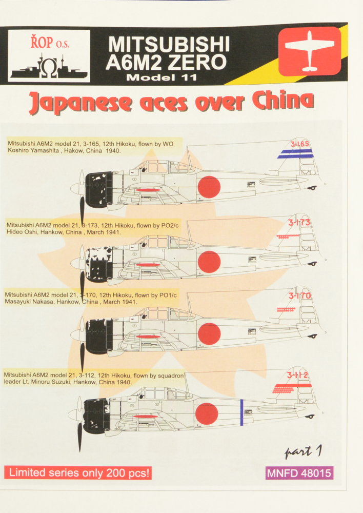 MODELIMEX Online Shop | 1/48 Decals A6M2 ZERO Japanese aces over China ...