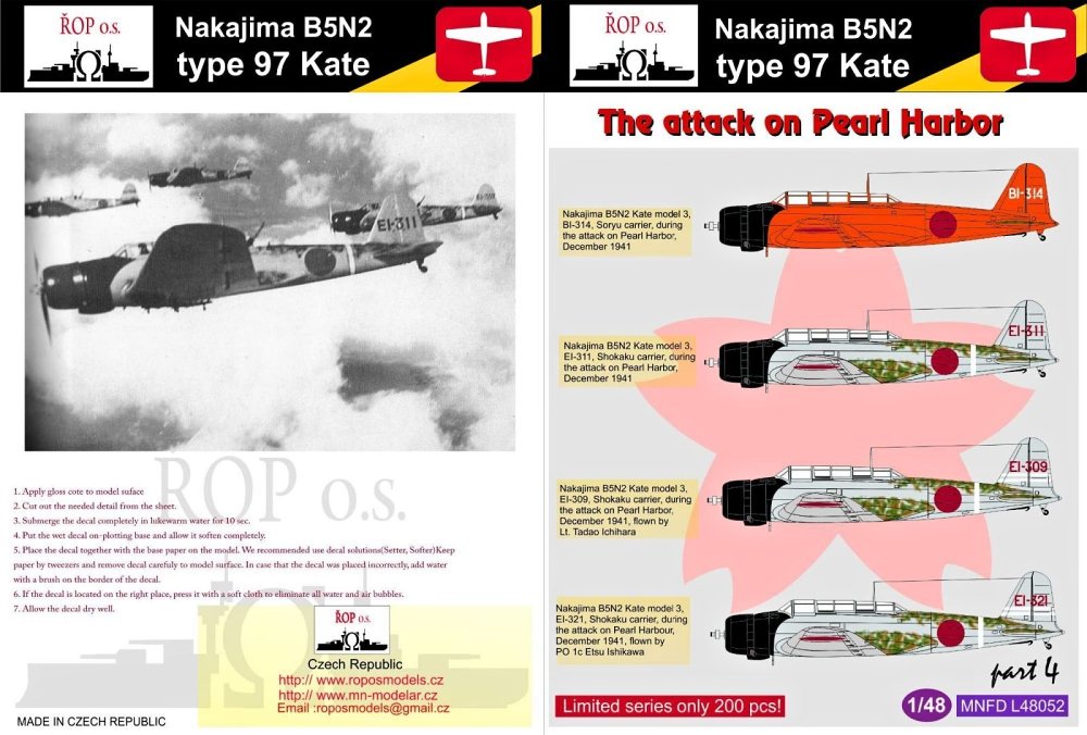 MODELIMEX Online Shop | 1/48 Decals Nakajima B5N1 type 97 Kate part 4 ...