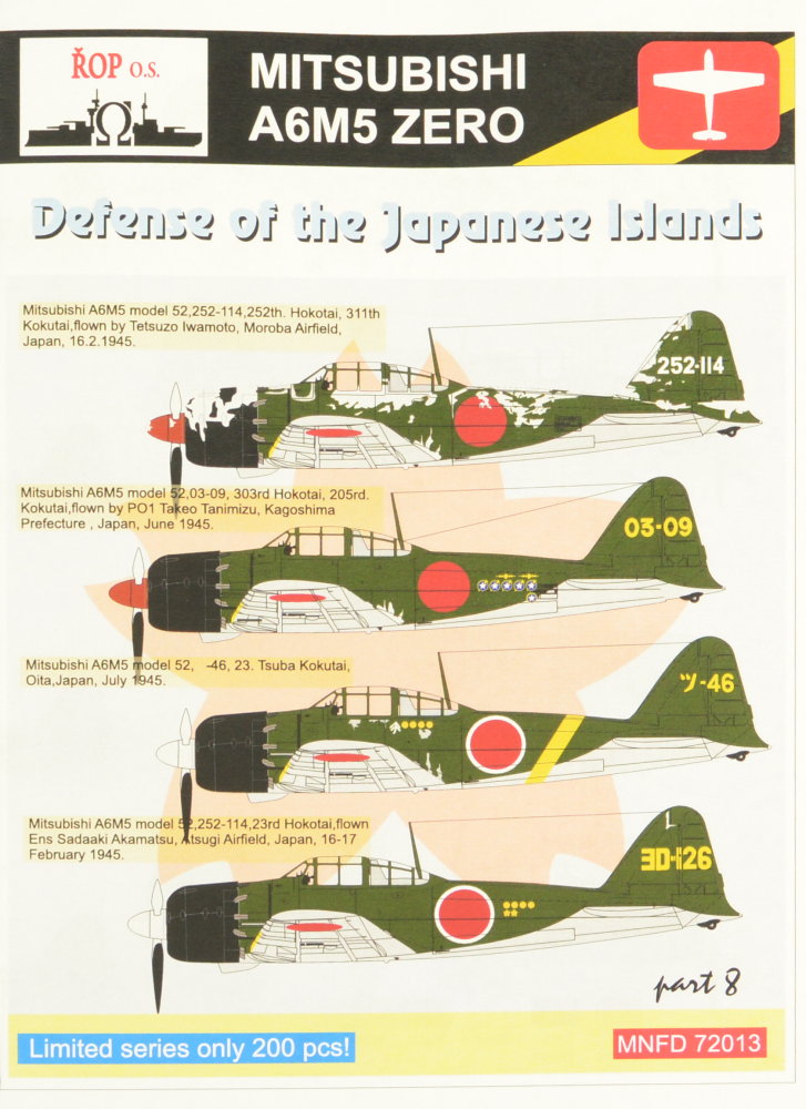 MODELIMEX Online Shop | 1/72 Decals A6M5 ZERO Defense of Japanese ...