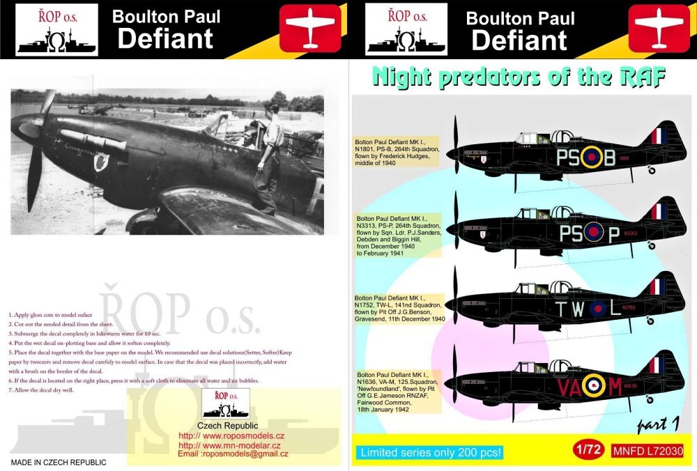MODELIMEX Online Shop | 1/72 Decals B.P. Defiant Night predators (part ...