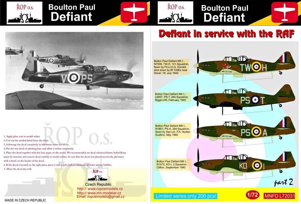 MODELIMEX Online Shop | 1/72 Decals Boul.Paul Defiant RAFservice (part ...