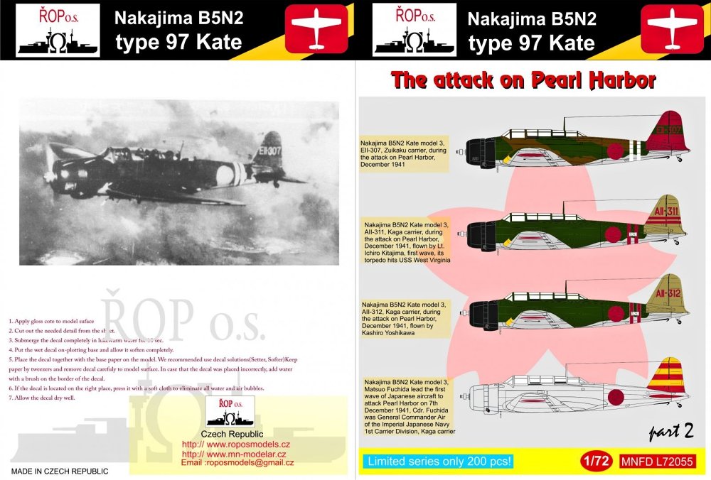 MODELIMEX Online Shop | 1/72 Decals Nakajima B5N2 type 97 Kate part 2 ...