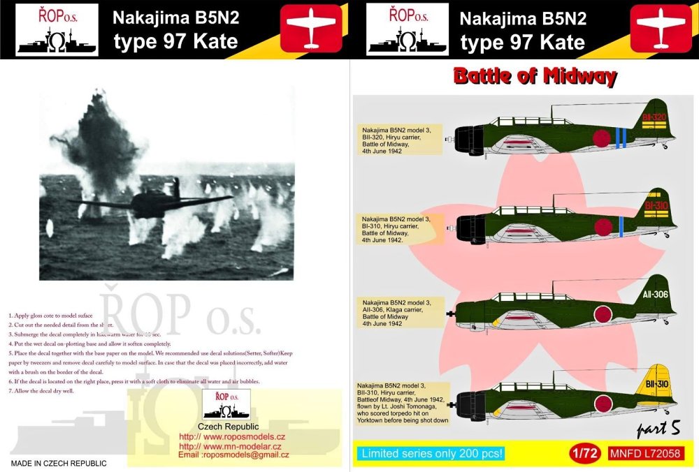 MODELIMEX Online Shop | 1/72 Decals Nakajima B5N2 type 97 Kate part 5 ...