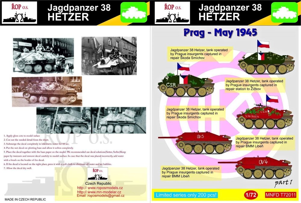 MODELIMEX Online Shop | 1/72 Decals Jagdpanzer 38 Hetzer May 1945 ...