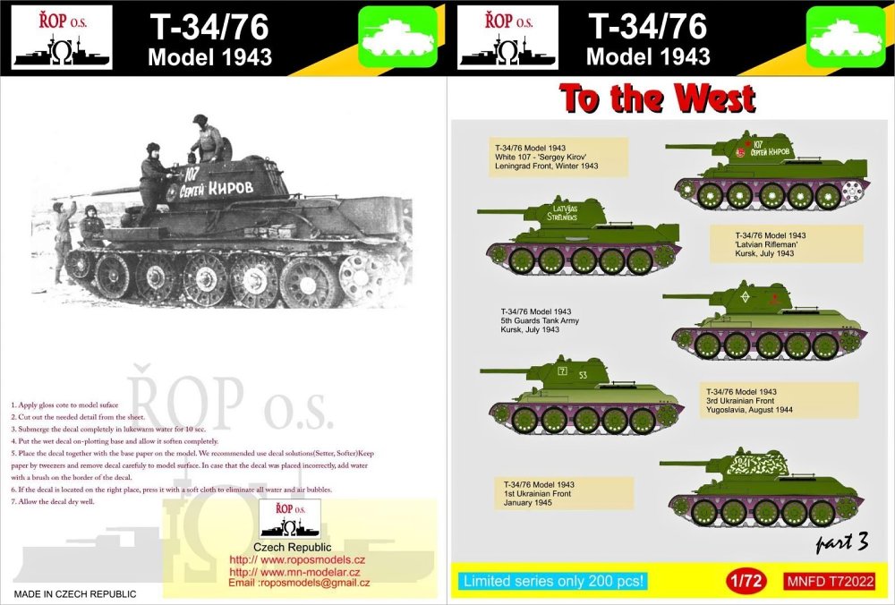 MODELIMEX Online Shop | 1/72 Decals T-34/76 Model 1943 To the West ...