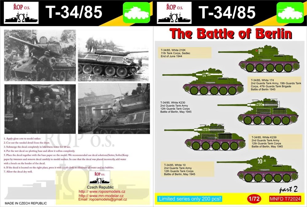 MODELIMEX Online Shop | 1/72 Decals T-34/85 The Battle of Berlin (part ...