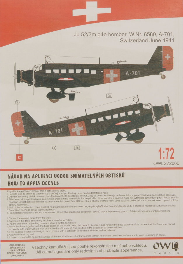 MODELIMEX Online Shop | 1/72 Ju 52/3m Swiss Bomber (decal) | your ...
