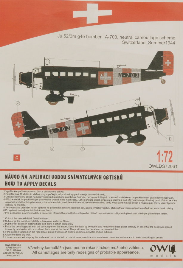 MODELIMEX Online Shop | 1/72 Ju 52/3m Swiss Bomber neutral camo (decal ...