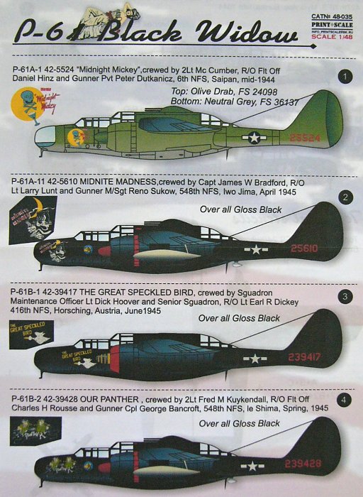 MODELIMEX Online Shop | 1/48 P-61 Black Widow Part 2 (wet decals) | your favourite model shop