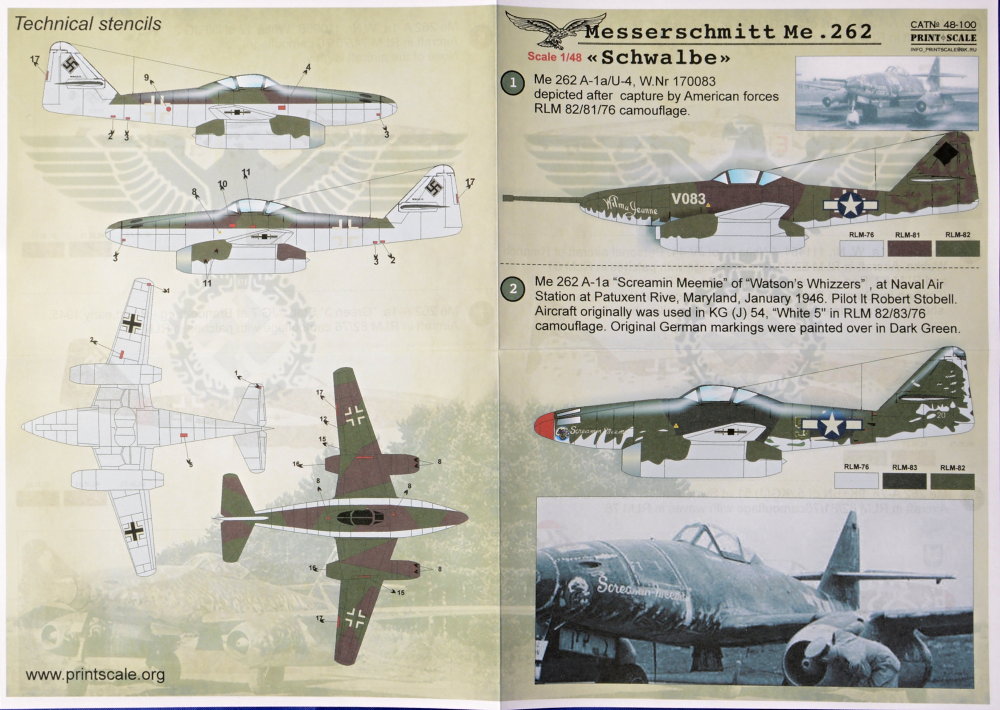 MODELIMEX Online Shop | 1/48 Messerschmitt Me.262 Schwalbe (wet decals ...