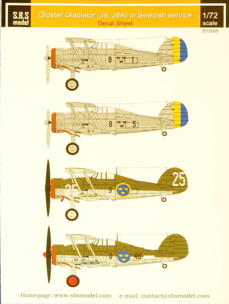 MODELIMEX Online Shop | 1/72 Decal Gl.Gladiator (J8,J8A) Swedish AF Vol ...