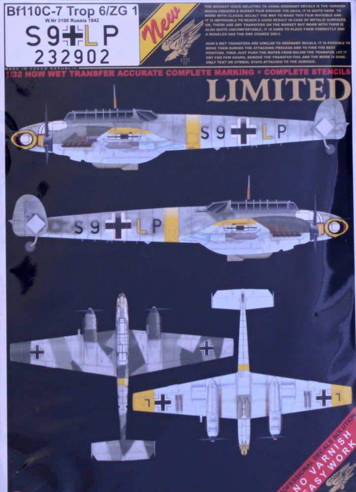 MODELIMEX Online Shop | 1/32 Decals Messerschmitt Bf 110 C-7 Trop ...