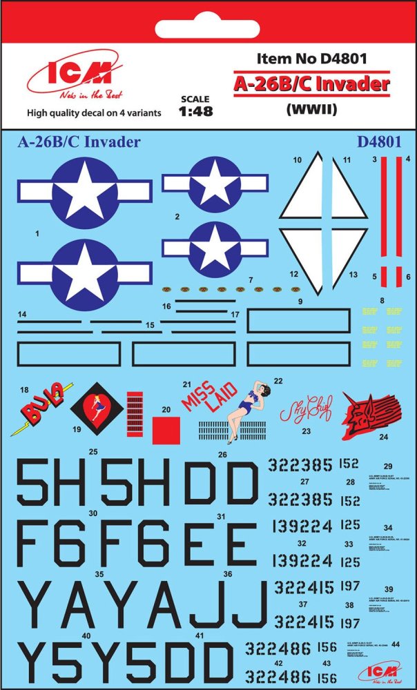 MODELIMEX Online Shop | 1/48 Decal for A-26B/C Invader WWII (4x ...